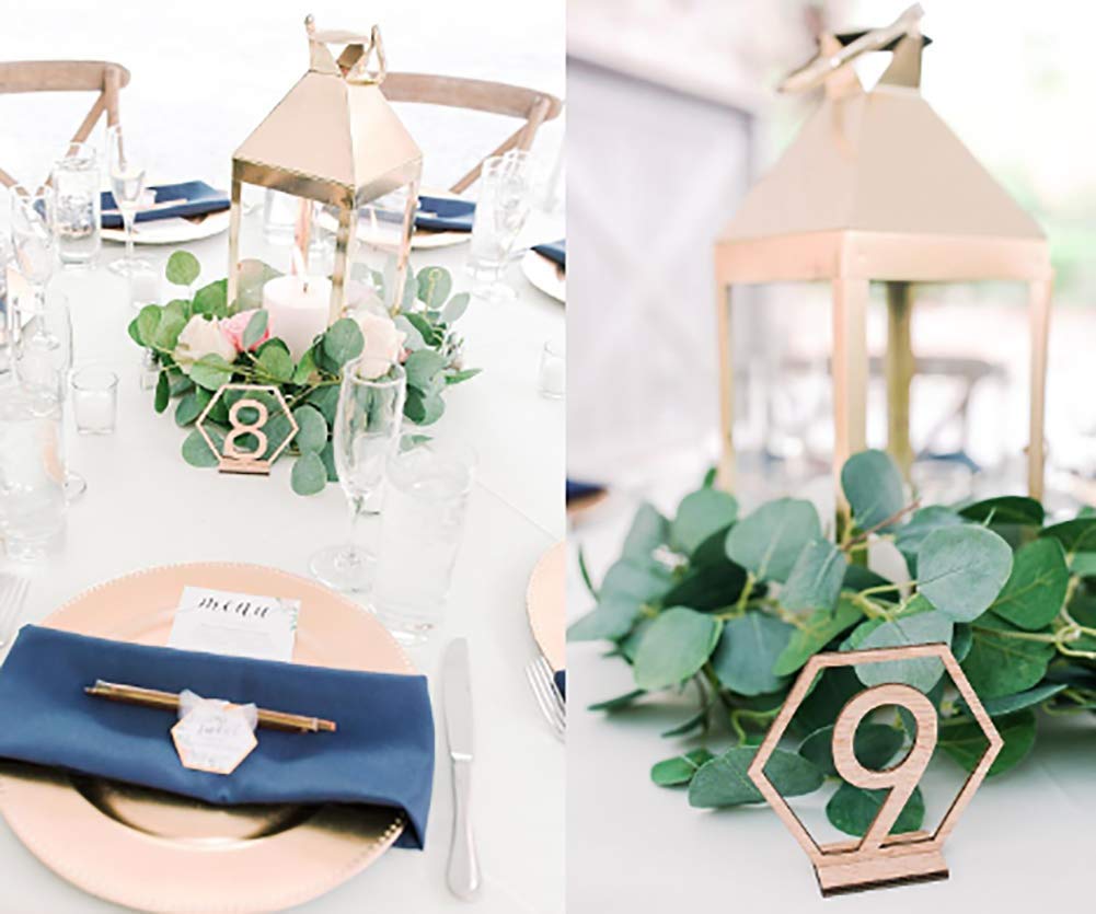 Wooden Table Numbers,Fashionclubs 1-20 Wedding Table Numbers with Holder Base,Hexagon Shape,Perfect for Wedding, Party, Events or Catering Decoration