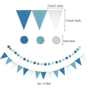 ZERODECO Birthday Decoration Set, Happy Birthday Banner Bunting with 4 Paper Fans Tissue 6 Paper Pom Poms Flower 10 Hanging Swirl and 20 Balloon for Birthday Party Decorations -Blue,Sky Blue and White