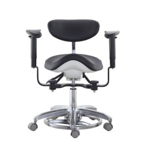 East-New Medical Dental Chair Microscope Saddle Stool Foot Controlled/Pedal Base PU Leather with 45°Swiveling Armrests SDS-FC1