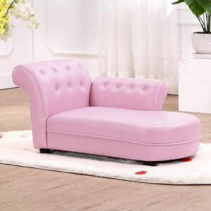 Costzon Kids Couch, Princess Kids Sofa Chairs for Baby Girls 3-5 Old w/Wood Frame & Leather Surface for Nap & Rest, Toddler Couch for Preschool, Nursery, Kindergarten, Children Furniture Gift (Pink)