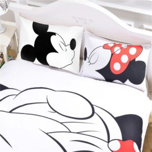 Haru Homie Microfiber Reversible Printing Mickey Mouse Couples Duvet Cover 3PCS Bedding Set with Zipper Closure - Ultra Soft Lightweight and Easy Care, Queen