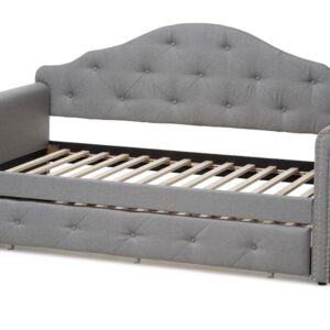 Baxton Studio Emilie Modern and Contemporary Grey Fabric Upholstered Daybed with Trundle Grey/Twin//Contemporary/Fabric Polyester 100%"/Rubber Wood/MDF/Foam