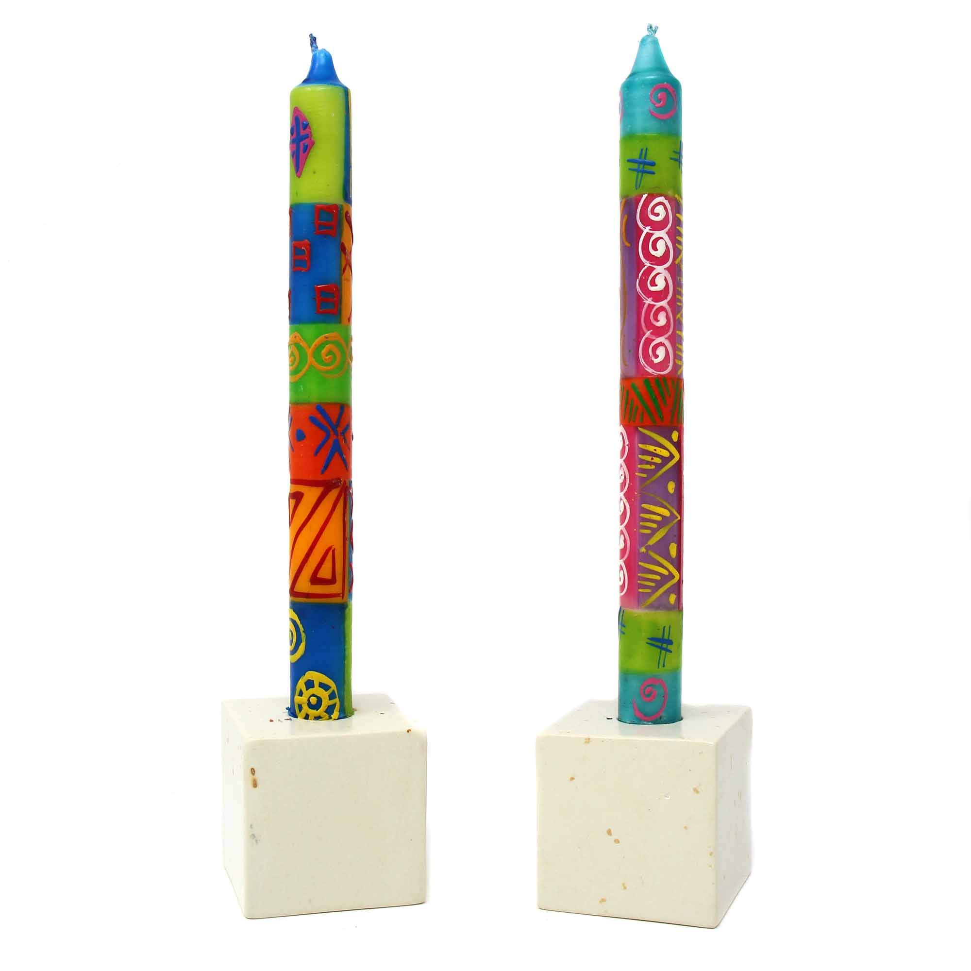 Hand Painted Taper Candles, Pair, (Shahida Design)