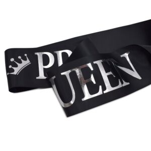 "Prom King" and "Prom Queen" Sashes - Graduation Party School Party Accessories, Black with Silver Print