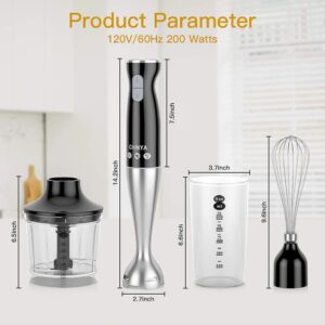 CHINYA Immersion Hand Blender, Powerful 4-in-1 Hand Blender,Electric food blender with 16oz Food Chopper, 20oz SAN Beaker and Ballon Whisk, BPA-Free Hand Mixer Set