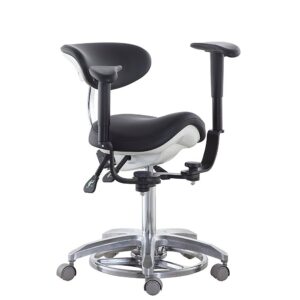 East-New Medical Dental Chair Microscope Saddle Stool Foot Controlled/Pedal Base PU Leather with 45°Swiveling Armrests SDS-FC1