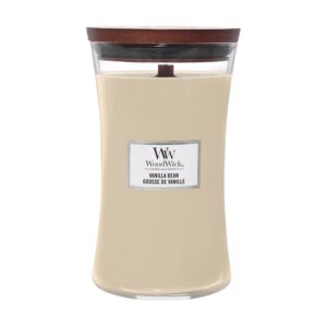 woodwick large hourglass candle, vanilla bean scent, crackles as it burns, premium soy blend wax, 21oz, perfect for gifting