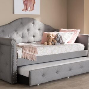 Baxton Studio Emilie Modern and Contemporary Grey Fabric Upholstered Daybed with Trundle Grey/Twin//Contemporary/Fabric Polyester 100%"/Rubber Wood/MDF/Foam