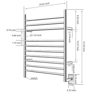 HEATGENE Towel Warmer Wall-Mounted Hardwired Heated Towel Rack Hot Towel Bar Mirror Polish