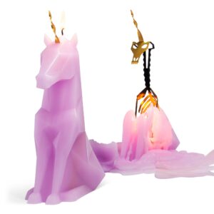 pyropet einar unicorn candle (lilac) - the original unicorn candle with metallic skeleton | halloween decor | unique gift for unicorn lovers | 16-hr burn time | dimensions: 5.1x2.6x8 in