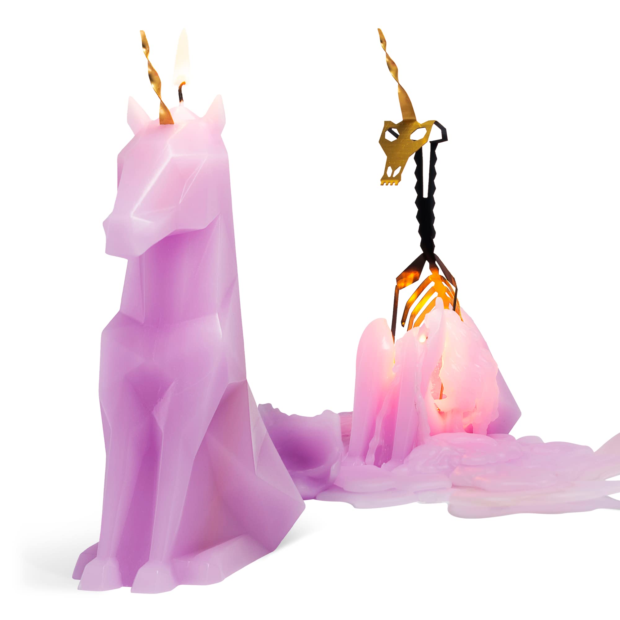 PyroPet Einar Unicorn Candle (Lilac) - The Original Unicorn Candle with Metallic Skeleton | Halloween Decor | Unique Gift for Unicorn Lovers | 16-Hr Burn Time | Dimensions: 5.1x2.6x8 in