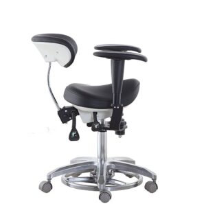 East-New Medical Dental Chair Microscope Saddle Stool Foot Controlled/Pedal Base PU Leather with 45°Swiveling Armrests SDS-FC1