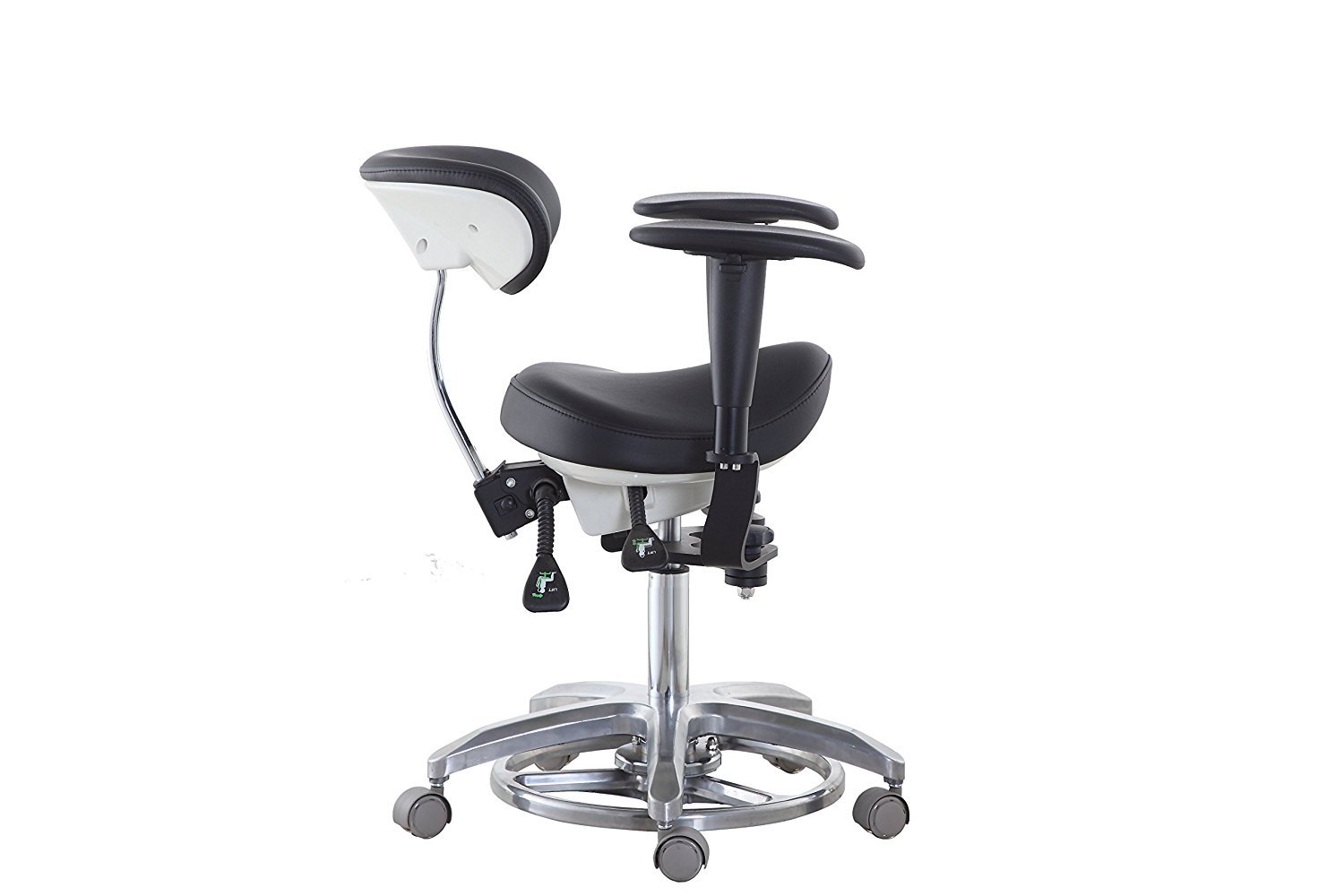 East-New Medical Dental Chair Microscope Saddle Stool Foot Controlled/Pedal Base PU Leather with 45°Swiveling Armrests SDS-FC1