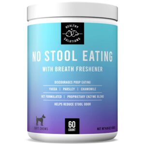 deterrent for dogs eating poop - coprophagia no poo chews prevent dog from eating stool - chew enhanced with breath freshener, enzymes, & probiotics to help ease and stop this nasty habit | 60ct