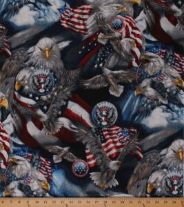 cotton bald eagles birds patriotic usa united states america american flags fourth of july patriots americana cotton fabric print by the yard (abk-12484-202americana)