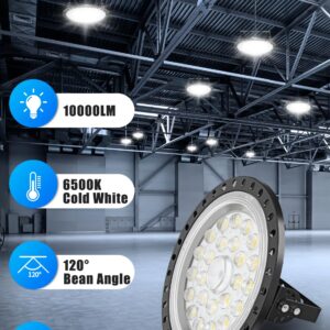 UFO LED High Bay Lights 100W 10 Packs,Super Bright 10000LM High Bay LED Shop Lights,6500K Daylight High Bay LED Lights,Waterproof High Bay Lighting,LED High Bay Light for Factory Warehouse Workshop