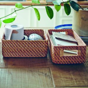 Muji Stackable Rattan Rectangular Basket with Handle, 15 cm Width x 22 cm Depth x 9 cm Height