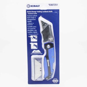 kobalt utility knife & 11 blades, foldable speed release quick change box cutter 2 pack