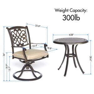 DALI 3 Piece Bistro Set, Cast Aluminum Dining Table Patio Glider Chairs Garden Backyard Outdoor Furniture