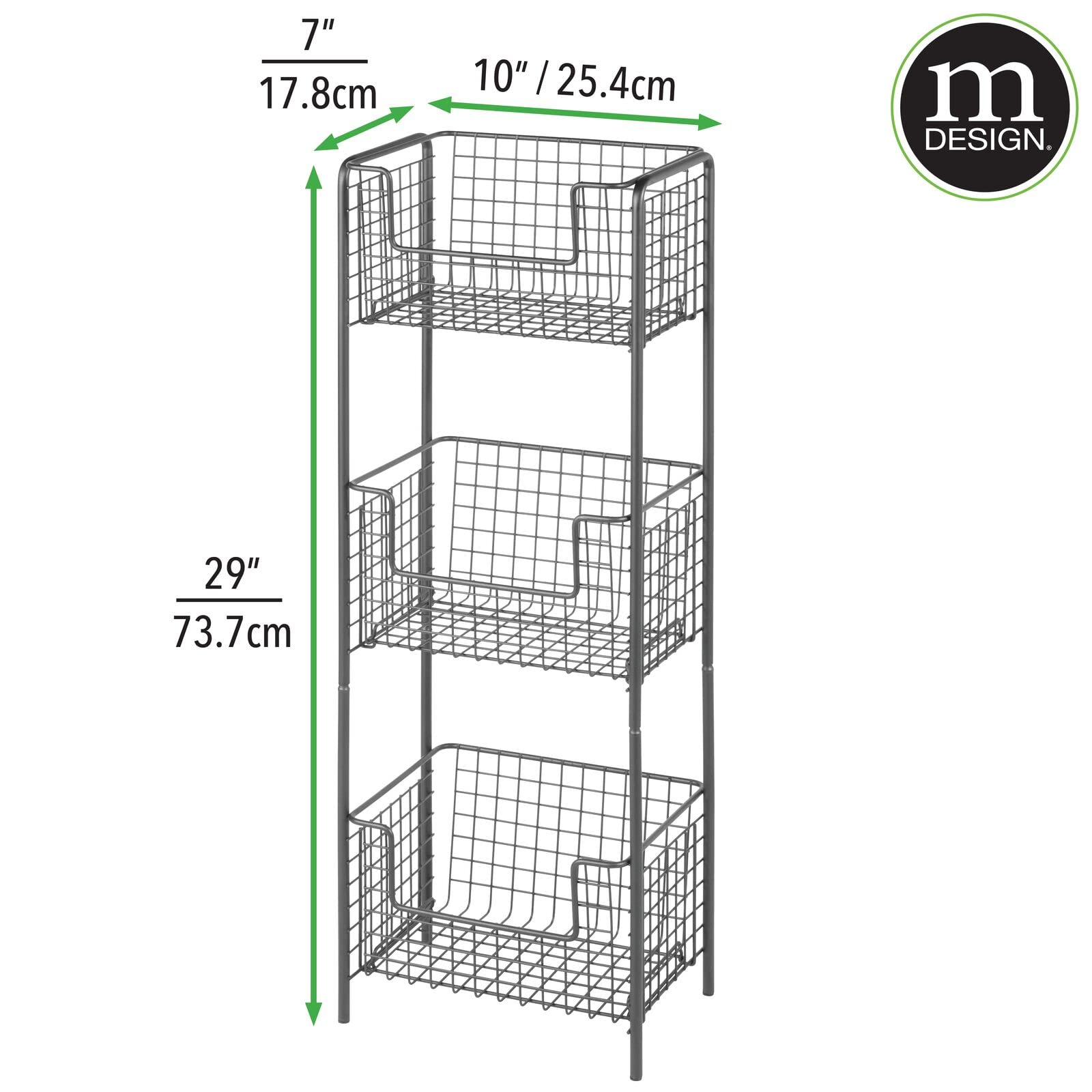 mDesign Steel Freestanding Storage Organizer Tower Rack Basket Shelf, Metal 3-Tier Furniture Unit for Master/Guest Bathroom, Powder Room - Holds Bath Towels, Soap - Concerto Collection - Graphite Gray