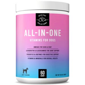 all-in-one dog vitamins & supplements - dog multivitamin supplement for joint support, digestion, skin, & coat - plus omega-3, 6, 9 - ultimate daily vitamin for dogs - made in usa, 60 soft chews