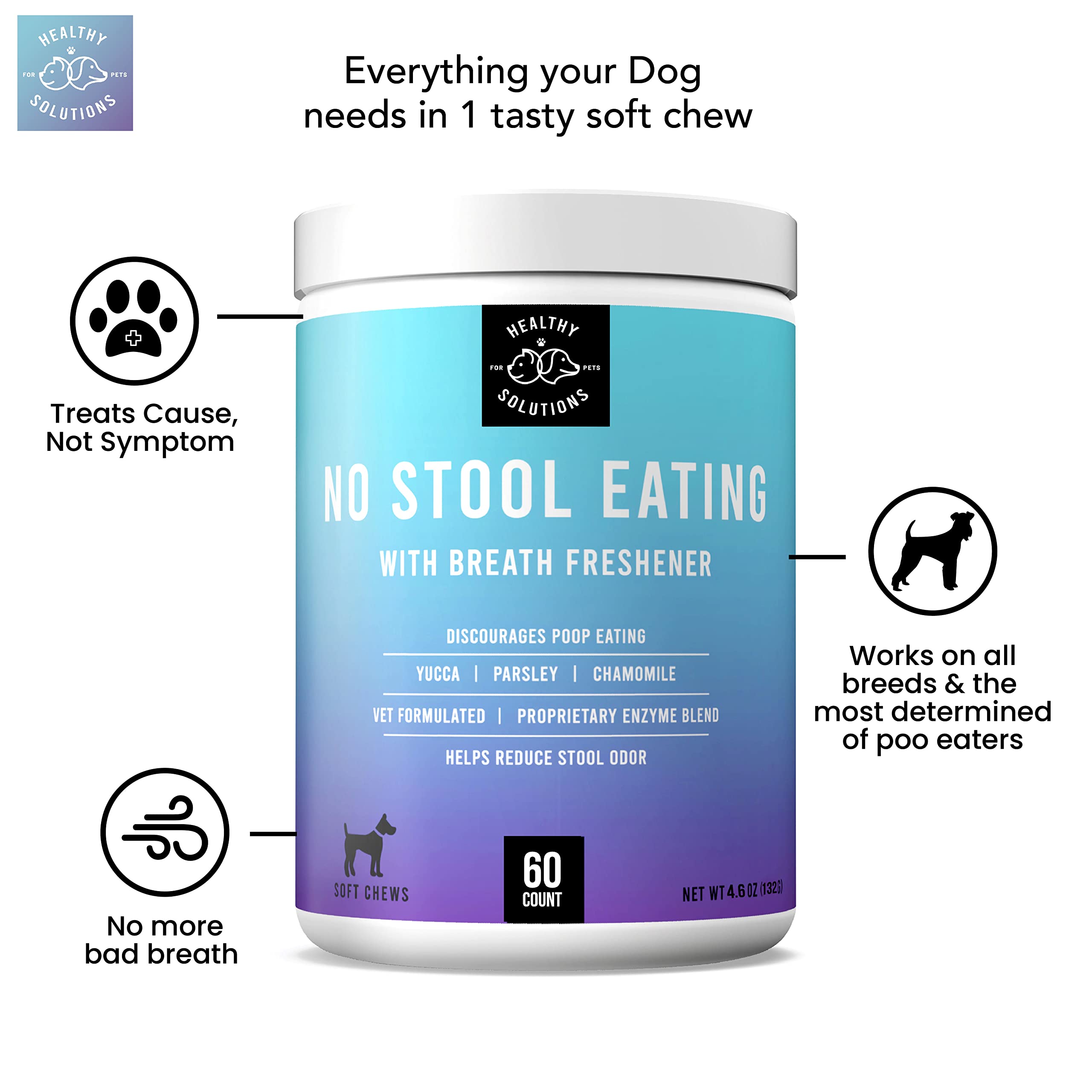 Deterrent for Dogs Eating Poop - Coprophagia No Poo Chews Prevent Dog from Eating Stool - Chew Enhanced with Breath Freshener, Enzymes, & Probiotics to Help Ease and Stop This Nasty Habit | 60ct