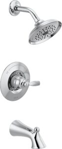 delta faucet woodhurst 14 series single-handle chrome tub and shower faucet, shower trim kit with single-spray chrome shower head, shower system, chrome t14432 (valve not included), without rough