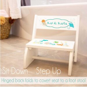 My Bambino Personalized Mountain Bear Natural Wooden Step Stool Seat