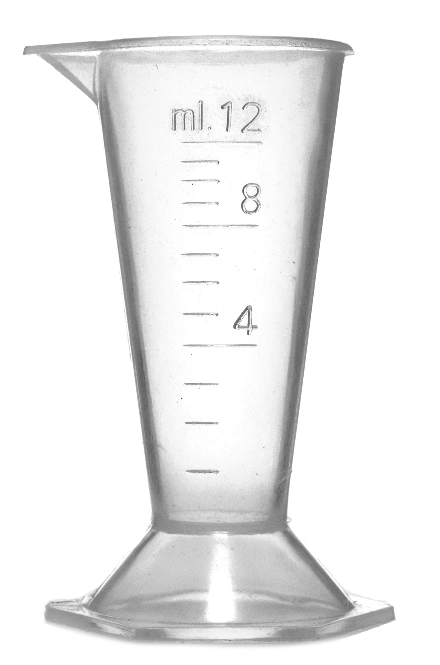 EISCO Conical Measure, 12ml - Polypropylene Plastic, Translucent - Pouring Spout - 1ml Raised Graduations - Hexagonal Base