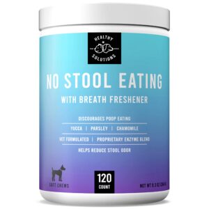 deterrent for dogs eating poop - coprophagia no poo chews prevent dog from eating stool - chew enhanced with breath freshener, enzymes, & probiotics to help ease and stop this nasty habit | 120ct