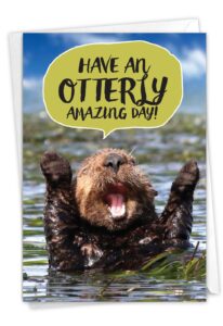 nobleworks - funny happy birthday note card with envelope (4.63 x 6.75 inch) - cute river otter, animal stationery for kids, adult - adorable congrats gift for b-day - otterly awesome c6574abdg