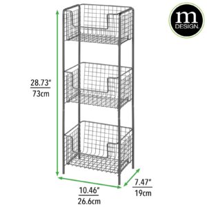 mDesign Steel Freestanding Storage Organizer Tower Rack Basket Shelf, Metal 3-Tier Furniture Unit for Master/Guest Bathroom, Powder Room - Holds Bath Towels, Soap - Concerto Collection - Graphite Gray