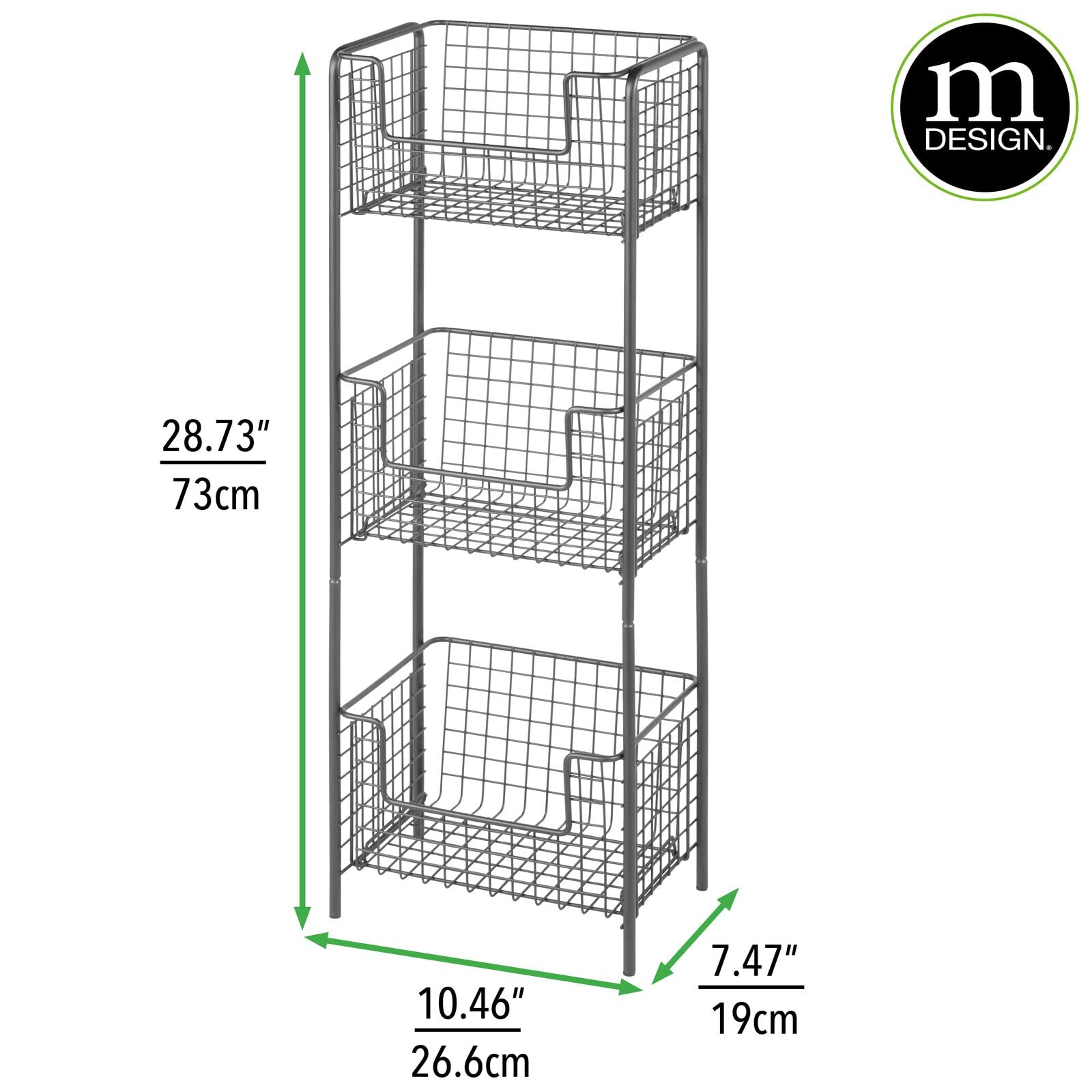 mDesign Steel Freestanding Storage Organizer Tower Rack Basket Shelf, Metal 3-Tier Furniture Unit for Master/Guest Bathroom, Powder Room - Holds Bath Towels, Soap - Concerto Collection - Graphite Gray