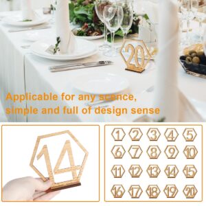 Wooden Table Numbers,Fashionclubs 1-20 Wedding Table Numbers with Holder Base,Hexagon Shape,Perfect for Wedding, Party, Events or Catering Decoration