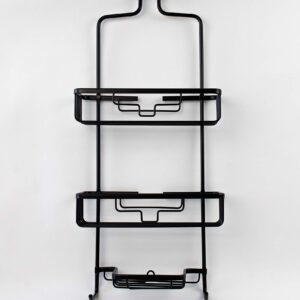 Splash Home Aluminum Kohala Bathroom Hanging Head Two Basket Organizers Plus Dish Shower Caddy, 24 x 5 x 11 Inches, Matte Black