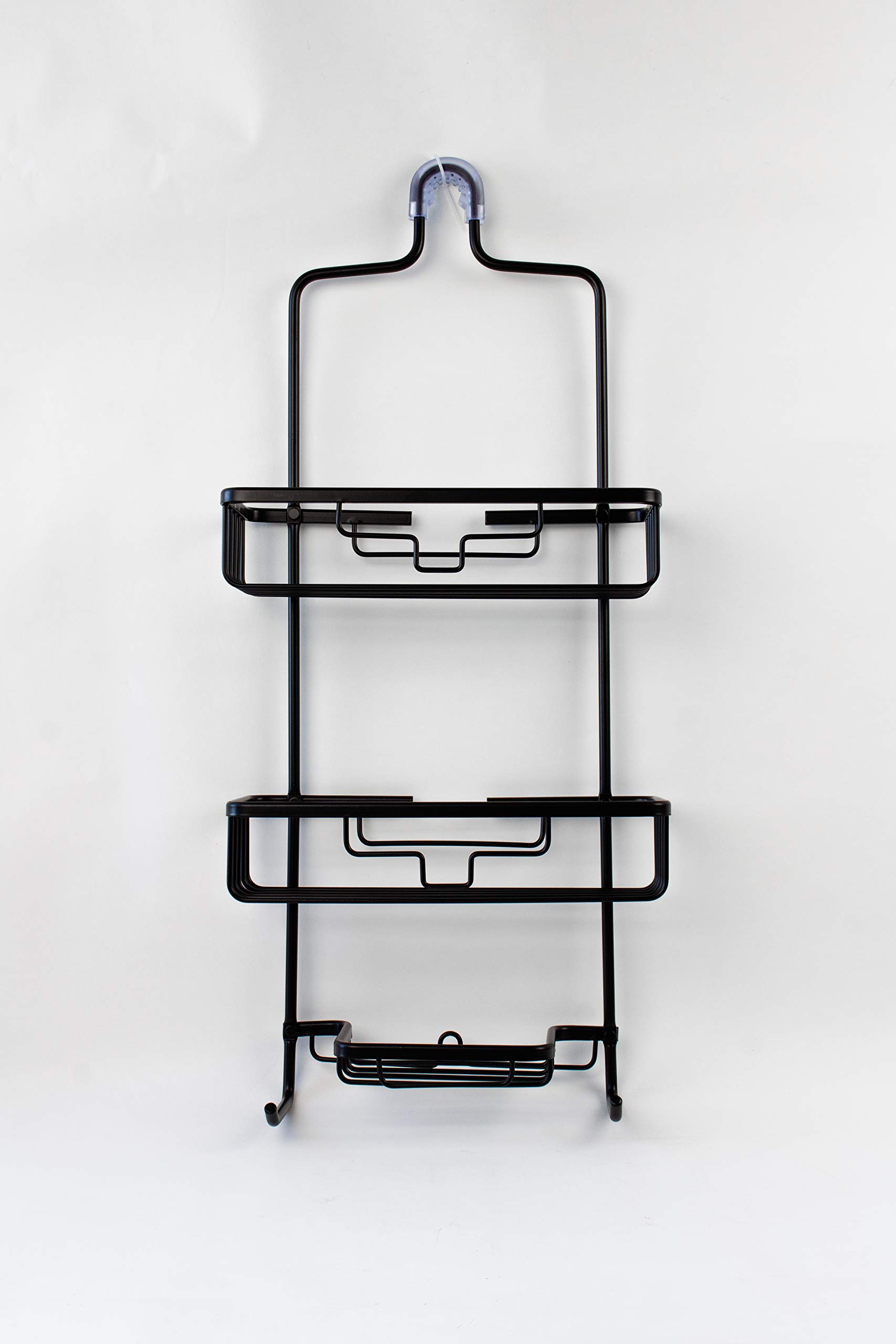 Splash Home Aluminum Kohala Bathroom Hanging Head Two Basket Organizers Plus Dish Shower Caddy, 24 x 5 x 11 Inches, Matte Black