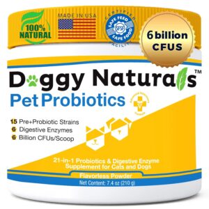 probiotics for dogs and cats - max-strength with15 strains pre &probiotics digestive health, increase & maintain proper gut flora(made in usa) 7.4 oz (6 billion cfu per scoop)