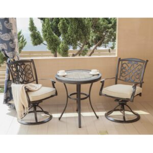 DALI 3 Piece Bistro Set, Handmade Contemporary Round Table Patio Glider Chairs Garden Backyard Outdoor Furniture