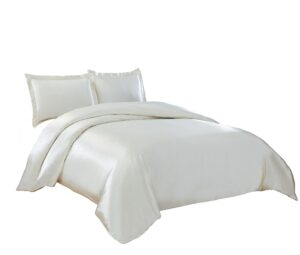 chezmoi collection 3-piece silky bridal satin duvet set king, ivory