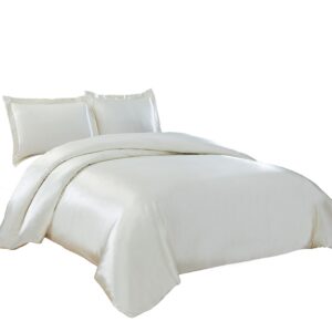 Chezmoi Collection 3-Piece Silky Bridal Satin Duvet Set King, Ivory