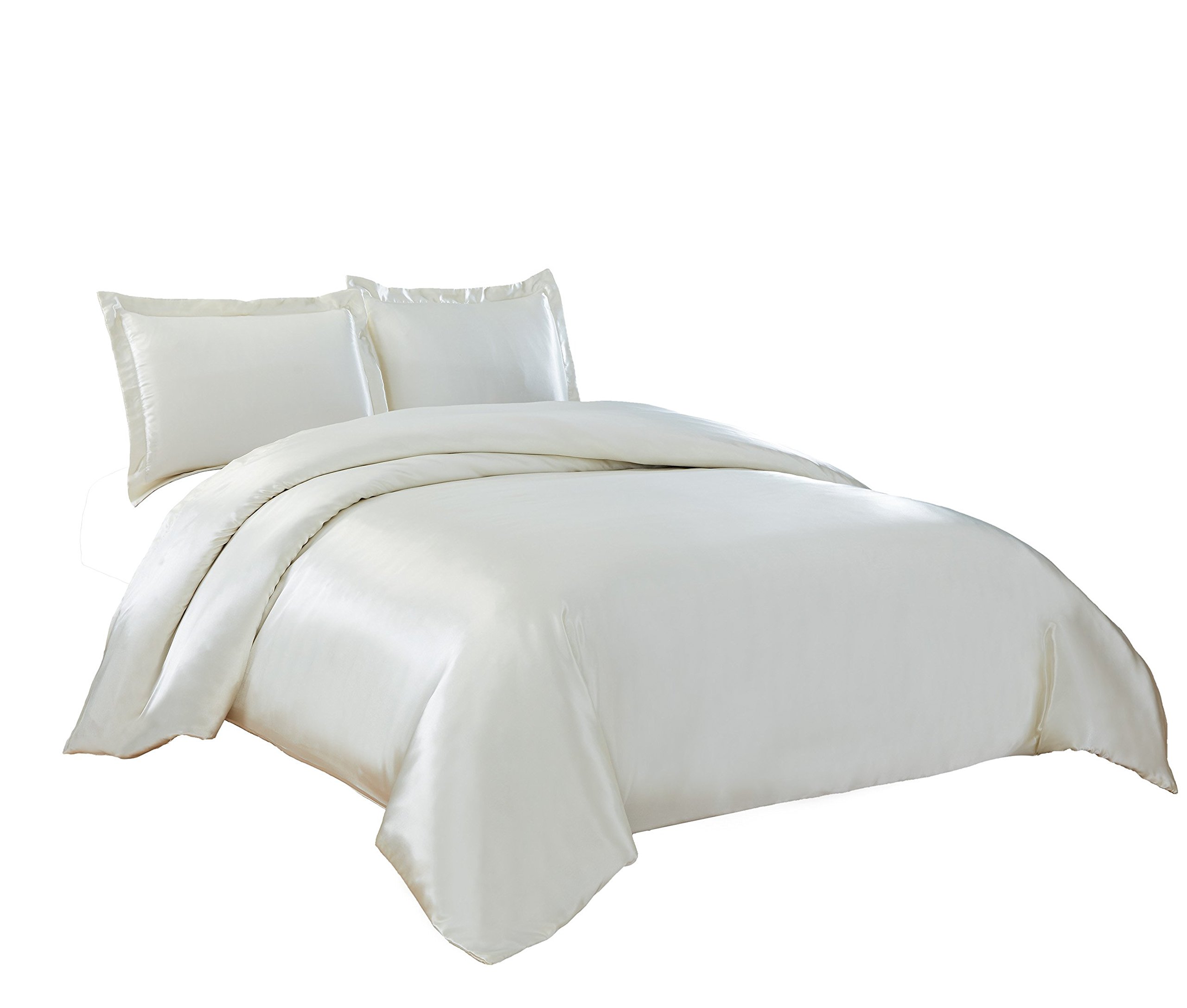 Chezmoi Collection 3-Piece Silky Bridal Satin Duvet Set King, Ivory