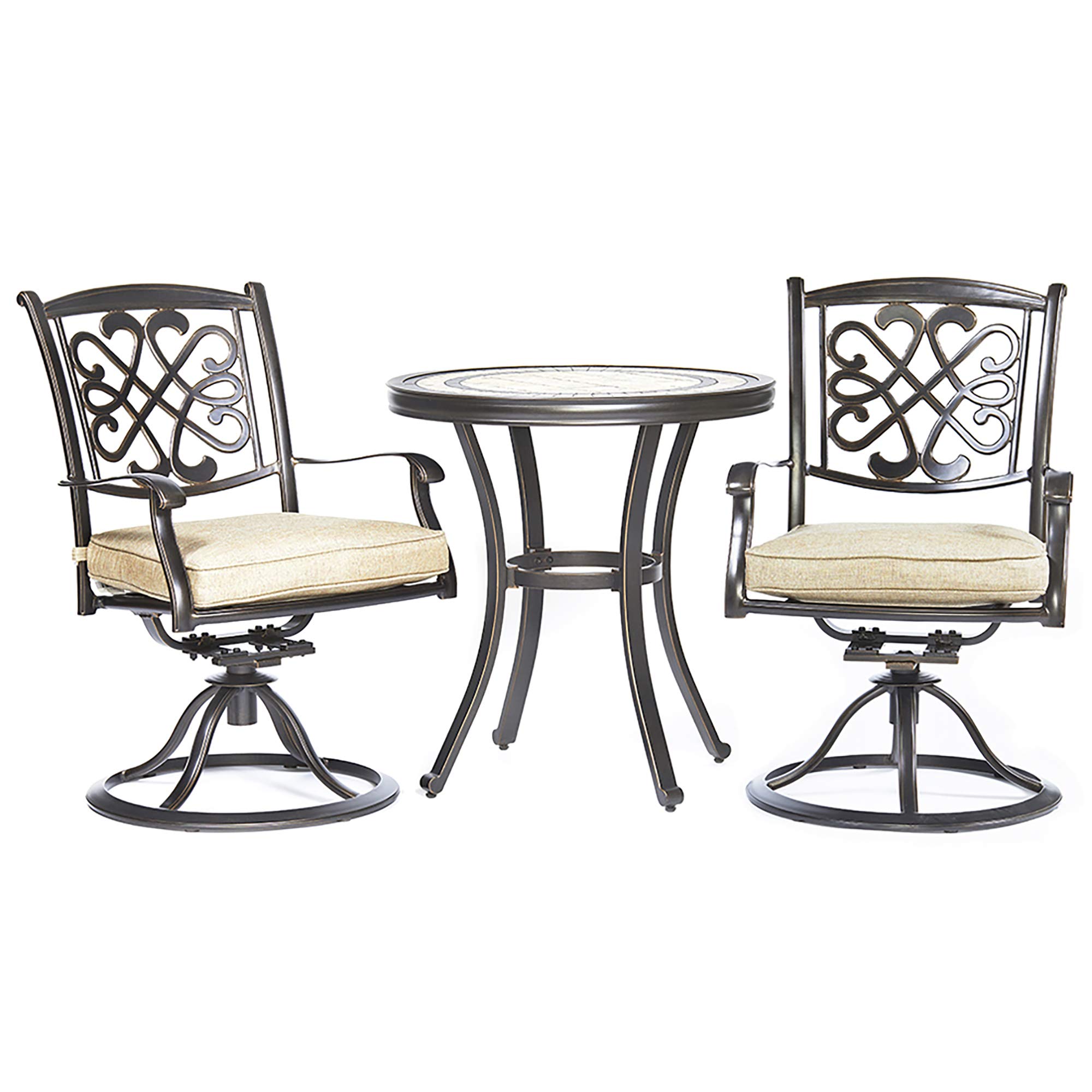 DALI 3 Piece Bistro Set, Handmade Contemporary Round Table Patio Glider Chairs Garden Backyard Outdoor Furniture