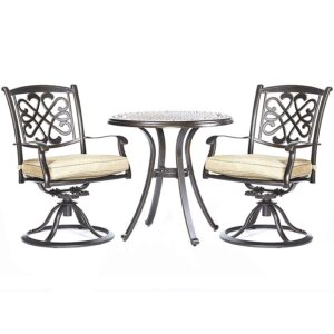 DALI 3 Piece Bistro Set, Cast Aluminum Dining Table Patio Glider Chairs Garden Backyard Outdoor Furniture