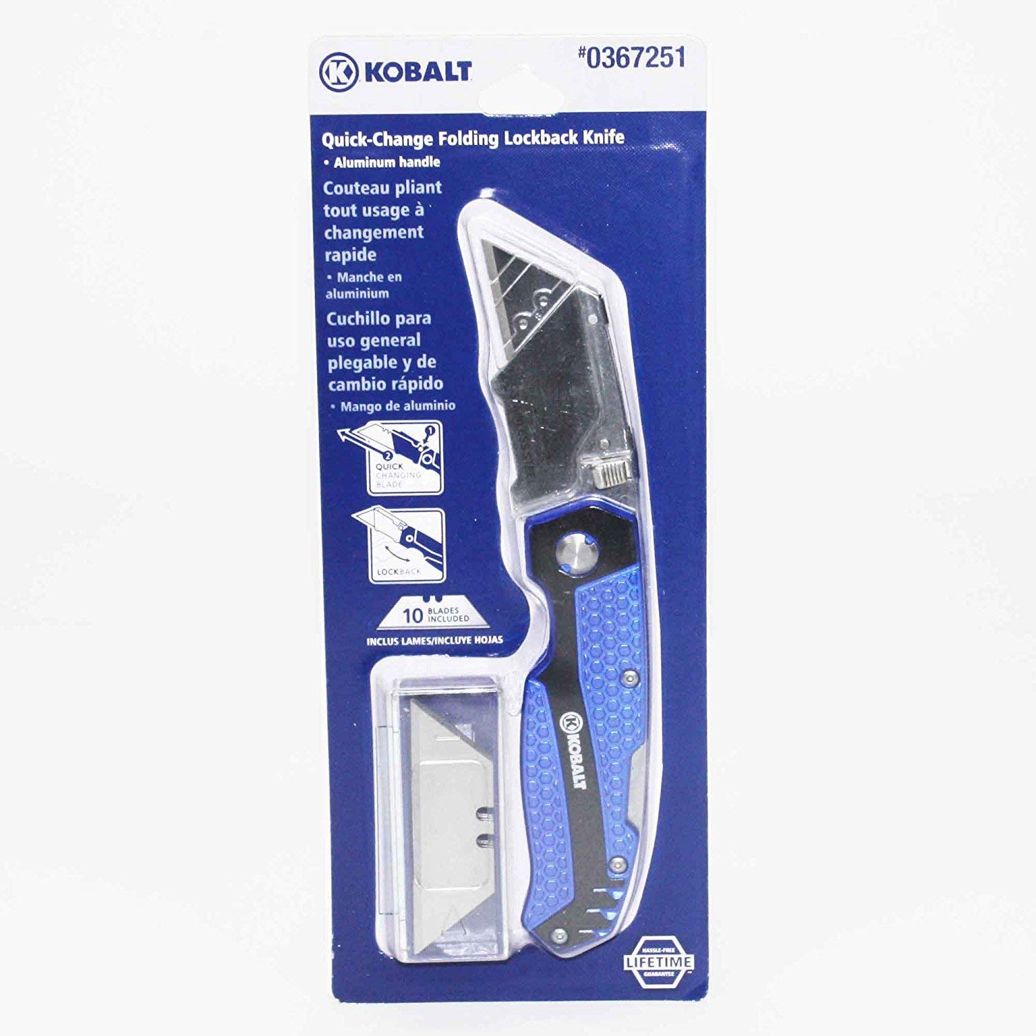 KOBALT UTILITY KNIFE & 11 BLADES, FOLDABLE SPEED RELEASE QUICK CHANGE BOX CUTTER 3 Pack