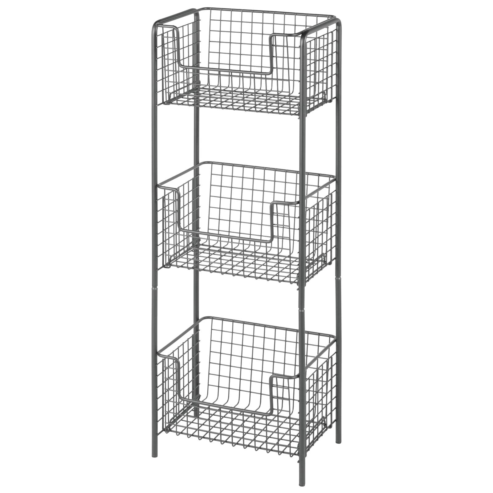 mDesign Steel Freestanding Storage Organizer Tower Rack Basket Shelf, Metal 3-Tier Furniture Unit for Master/Guest Bathroom, Powder Room - Holds Bath Towels, Soap - Concerto Collection - Graphite Gray