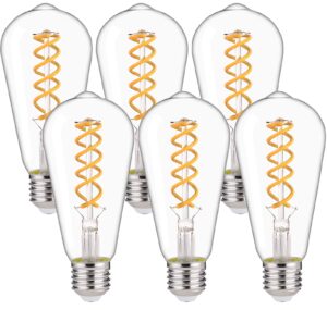 bort 6w vintage led edison bulbs, st58/st19, warm white 2700k, antique led filament light bulbs, dimmable, 60w equivalent, 600lm, e26 standard base, clear glass 6w-2700k-6pack