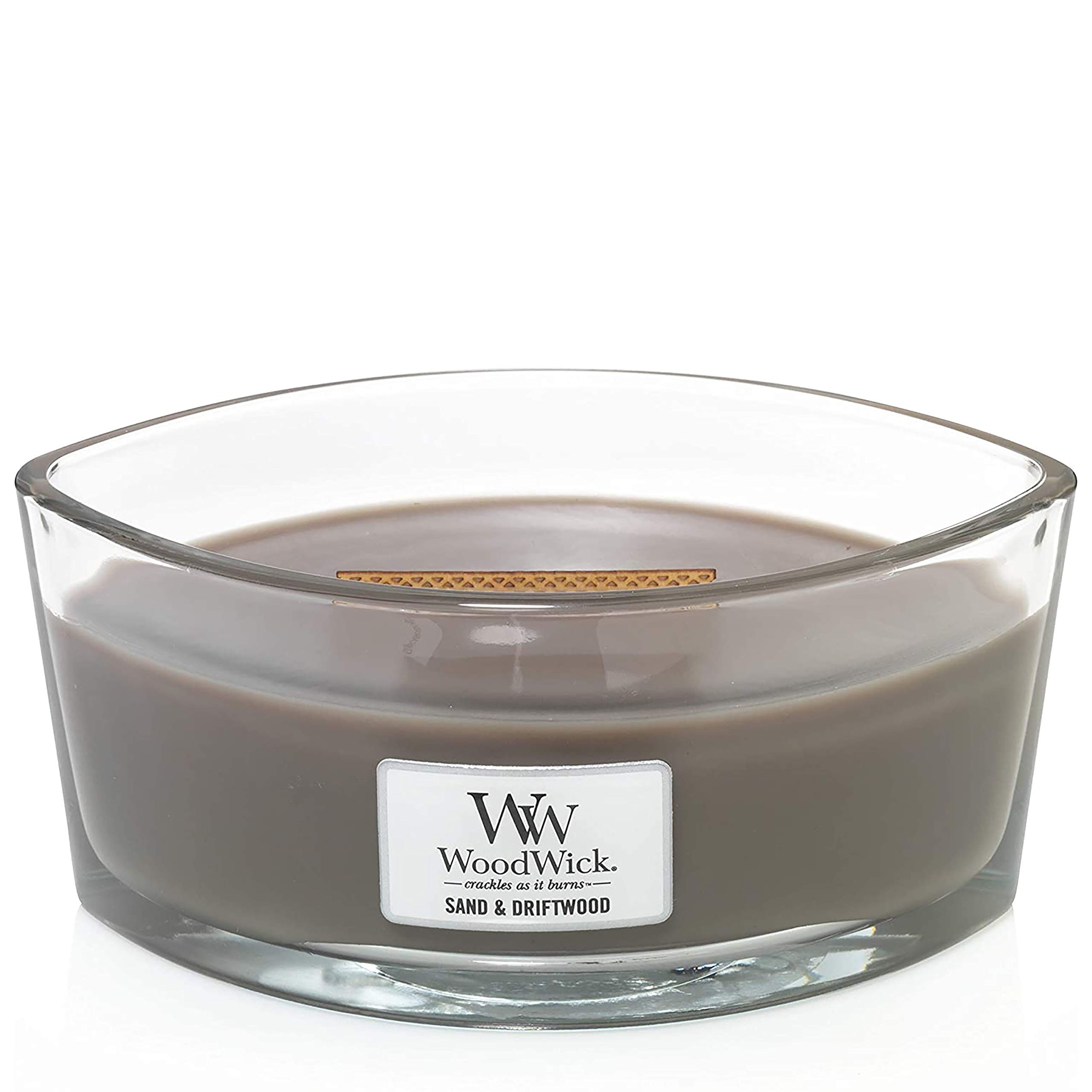 WoodWick Scented Candle with Crackling Wick | Sand & Driftwood Ellipse Candle | Long Burning Candles: Up to 50 Hours Burn Time | Perfect Gifts for Women