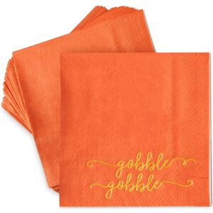 50 pack thanksgiving cocktail napkins party supplies table decorations, gobble gobble (5 x 5 in)