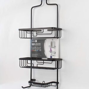 Splash Home Aluminum Kohala Bathroom Hanging Head Two Basket Organizers Plus Dish Shower Caddy, 24 x 5 x 11 Inches, Matte Black