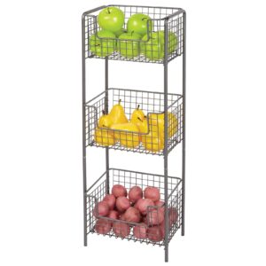 mDesign Steel Freestanding Storage Organizer Tower Rack Basket Shelf, Metal 3-Tier Furniture Unit for Master/Guest Bathroom, Powder Room - Holds Bath Towels, Soap - Concerto Collection - Graphite Gray